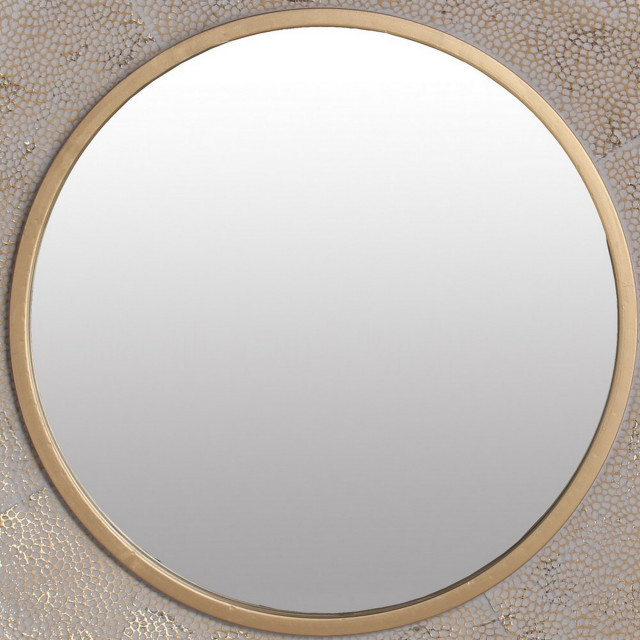 Dual Encased Metal Frame Round Wall Mirror, Washed White and Gold ...