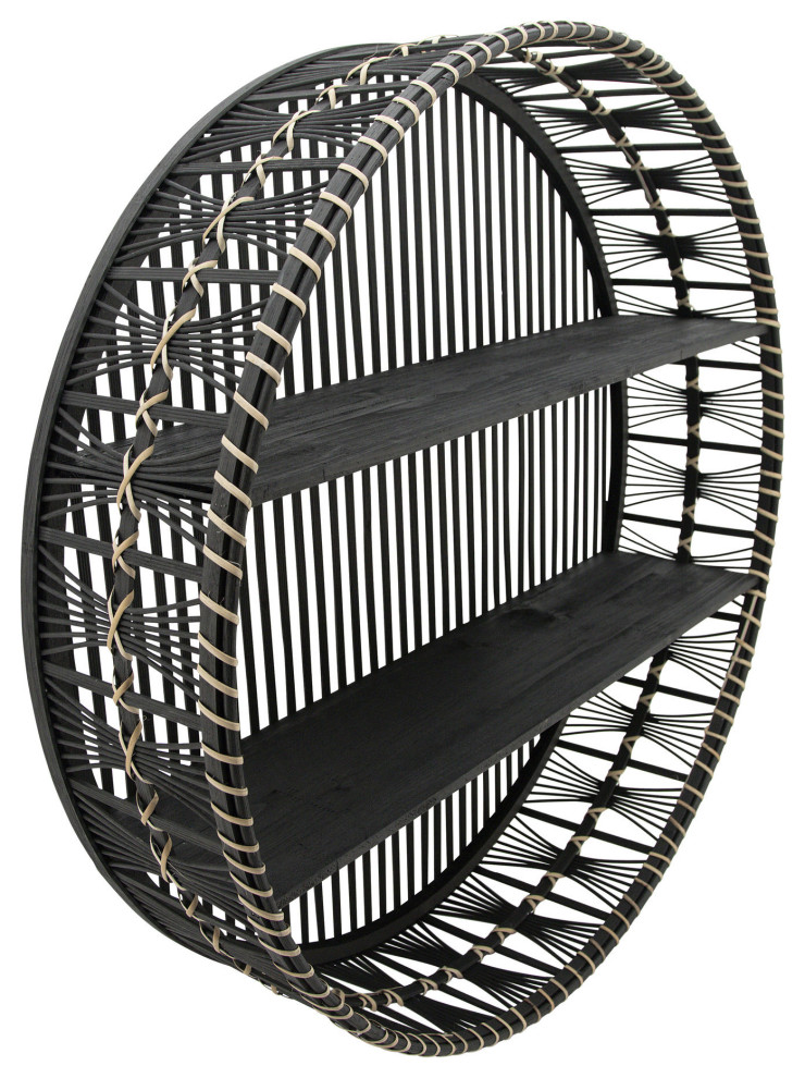 Wood, 32", 2-layer Wall Shelf, Black - Tropical - Display And Wall ...
