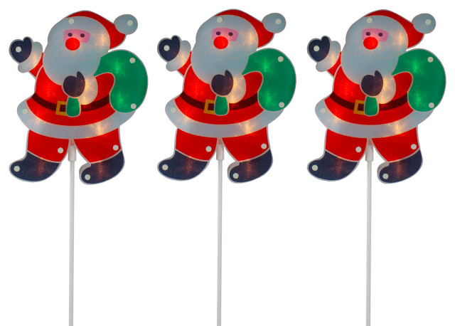 Set of 3 Lighted Holographic Santa Claus Christmas Pathway Markers 25 ...
