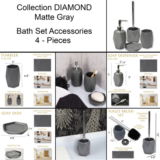 Diamond Bathroom Accessory Set 4-Pieces Gray - Transitional - Bathroom ...