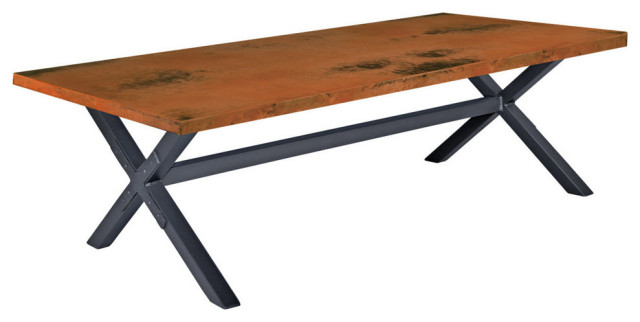 X Brace Cocktail Table With 30"x50"1 1/2 Copper Top - Industrial ...