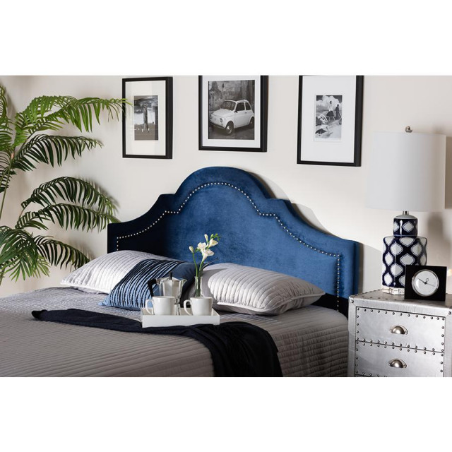 Navy Blue Velvet Fabric Upholstered Full Size Headboard - Contemporary ...