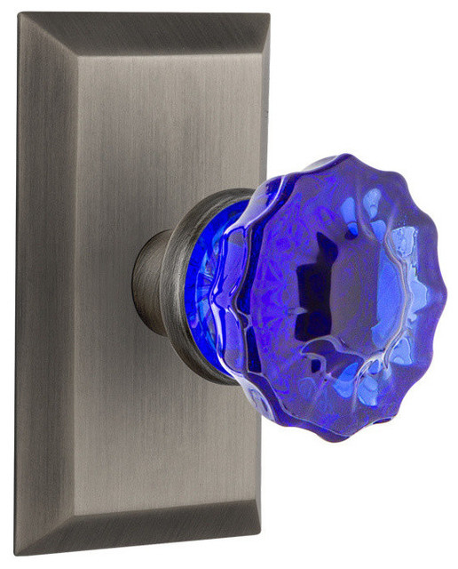 Studio Plate Single Dummy Crystal Cobalt Glass Knob, Oil-Rubbed Bronze, Single Dummy ...
