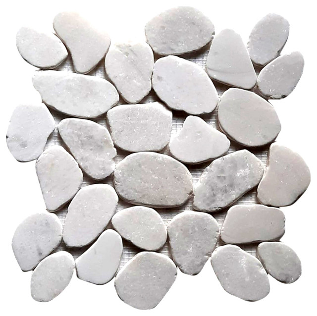 Milky white xl sliced jumbo pebble tile 12x12 for flooring use ...