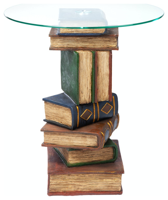 Stacked Volumes Sculptural Glass-Topped Book Table - Traditional - Side ...