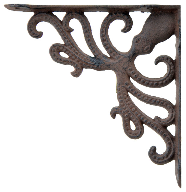 Nautical Shelf Bracket, Octopus, Rust Brown Cast Iron, 7.75" Deep ...