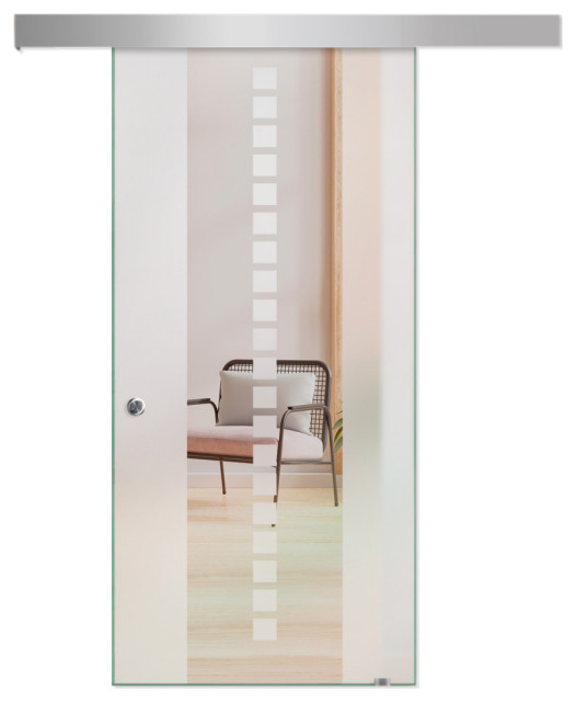 Modern Frosted Sliding Glass Barn Door With Frosted Design ALU100, 24 ...