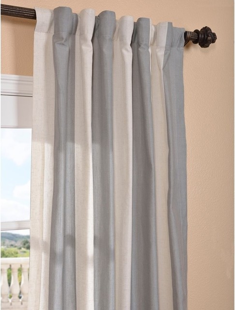 Del Mar Gray Linen Blend Stripe Curtain Single Panel, 50"x96" - Contemporary - Curtains - by ...
