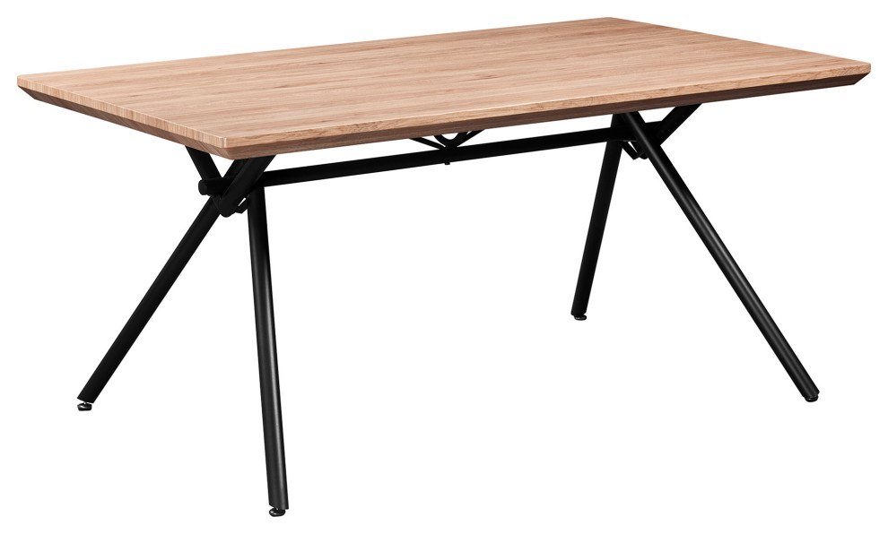 Modern MDF/Metal Rectangular Dining Table, Natural - Industrial ...