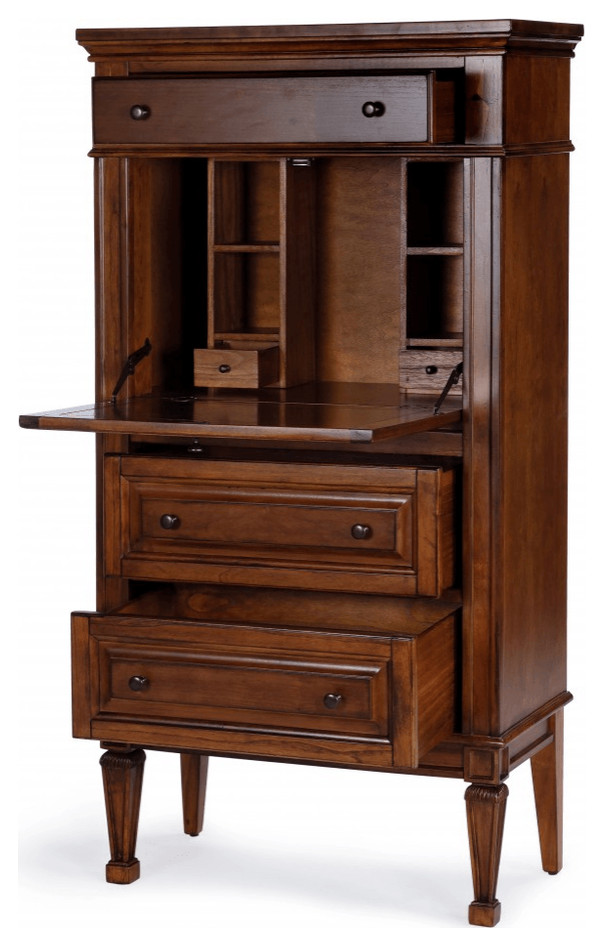 28" Brown Rubberwood Solid Manufactured Wood Secretary Desk With Three ...