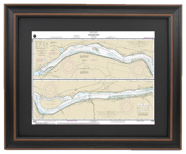 Poster Size Framed Nautical Chart, Columbia River Lake Celilo ...