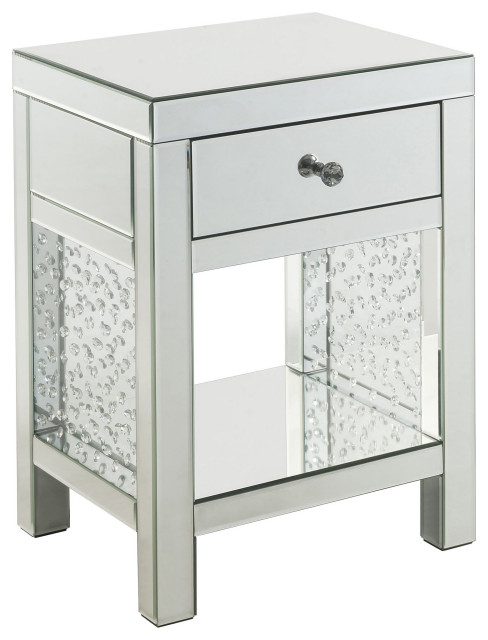 Elegant End Table, Mirrored Frame With Faux Crystal Sides & Large ...