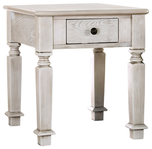 Transitional Side Table, Turned Legs With Square Top & Drawer, Antique ...