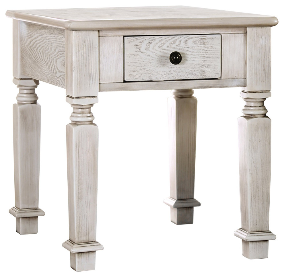 Transitional Side Table, Turned Legs With Square Top & Drawer, Antique ...