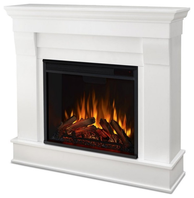 Bowery Hill Contemporary Solid Wood Electric Fireplace in White ...