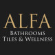 Deep Blue Bathroom with Brushed Brass | Prestwich Project by ALFA Tiles ...