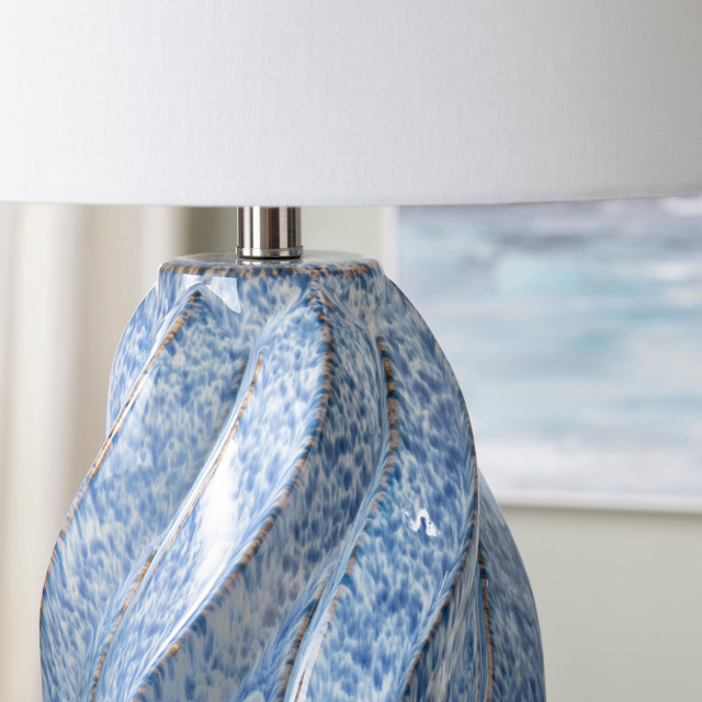 Janice 3-Way Swirl Ceramic Table Lamp with White Linen Shade ...