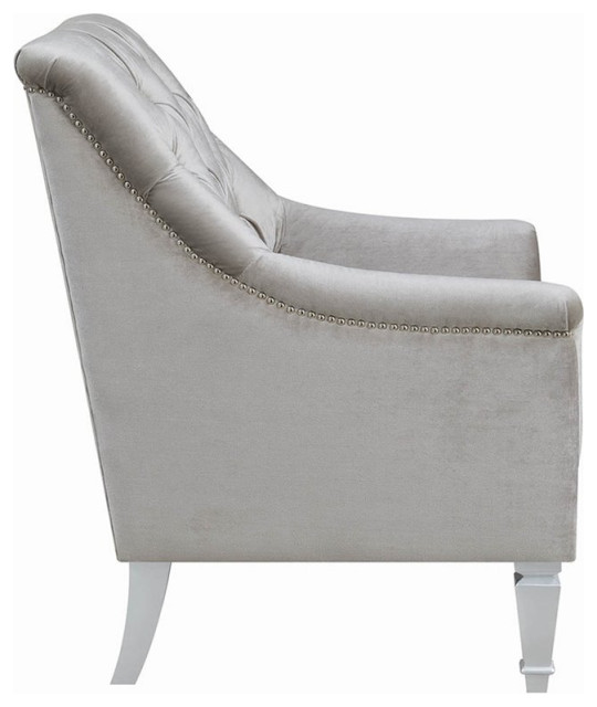 Coaster Avonlea Transitional Velvet Tufted Accent Chair in Gray ...