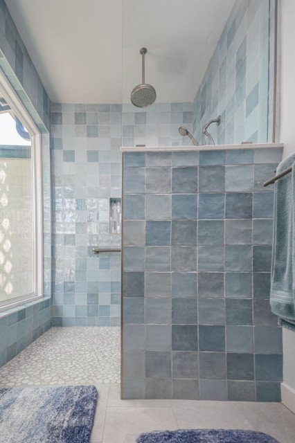 Master Bathroom Walk-in shower pony wall - Beach Style - Bathroom - San ...