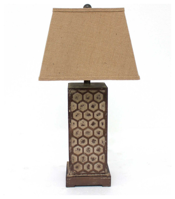 29" Brown Solid Wood Bedside Table Lamp With Brown Shade - Farmhouse ...