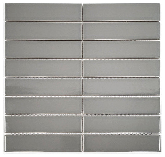 Gio Gray Glossy 1.25" X 6" Stacked Linear Porcelain Mosaic Tile, 11 ...