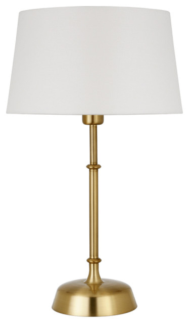 24" Gold Metal Table Lamp With White Drum Shade - Transitional - Table ...