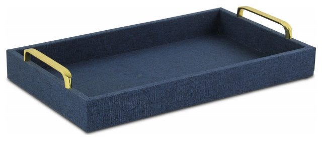 Navy Blue Linen and Wooden Tray - Contemporary - Serving Trays - by ...