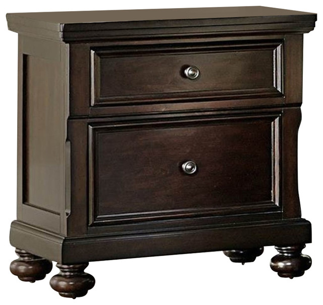 2 Drawers Wooden Night Stand With Bun Feet In Dark Brown - Traditional ...
