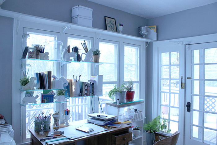 Shelves in front of windows? Storage help n Sunny Studio!