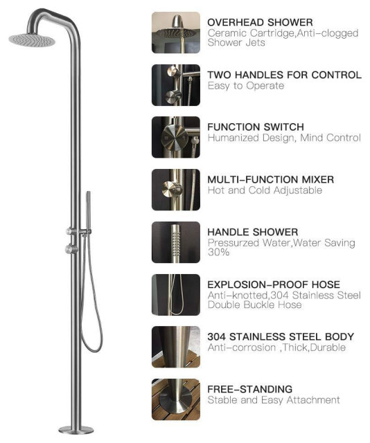 HEATGENE Stainless Steel Outdoor Shower with Handheld Showerhead ...