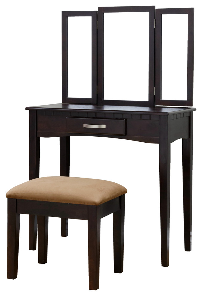 Wood 3 Pc Vanity Set - Transitional - Bedroom & Makeup Vanities - by ...