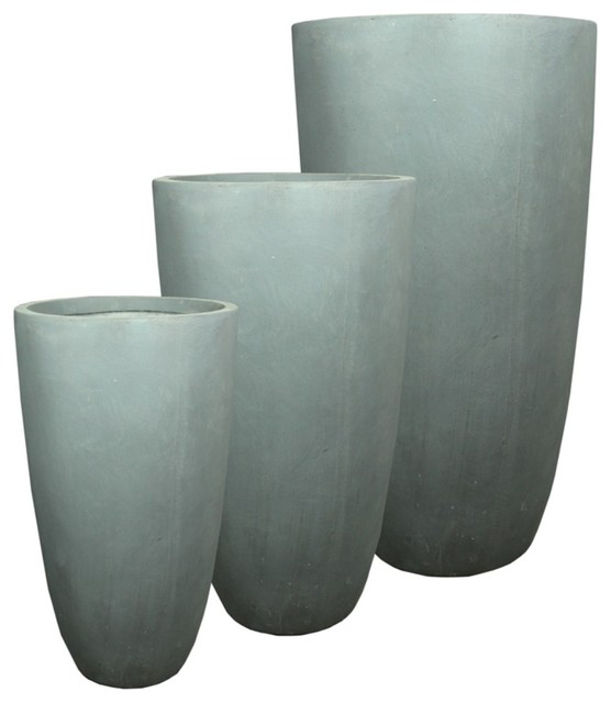 Round Fiber Clay Pots (Set of 3) - Transitional - Outdoor Pots And ...