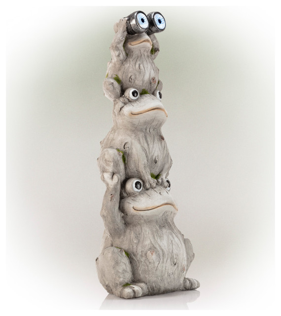 Alpine Solar Three Stack Frogs Statue with LED Light, 24" - Eclectic ...