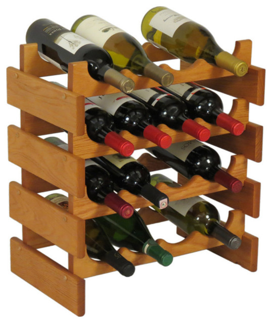 Wooden Mallet Dakota 1 Tier 4 Bottle Wine Rack in Medium Oak, 4 Tier ...