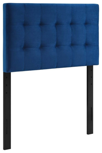 Pemberly Row Modern Fabric Blue Biscuit Tufted Velvet Queen Headboard ...