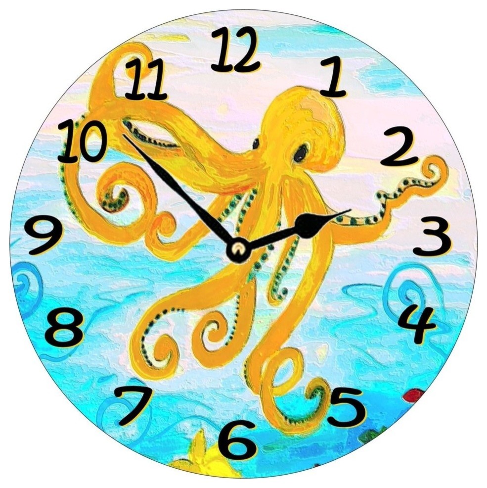 Yellow Octopus Wall Clock - Beach Style - Wall Clocks - by Gifts by the ...