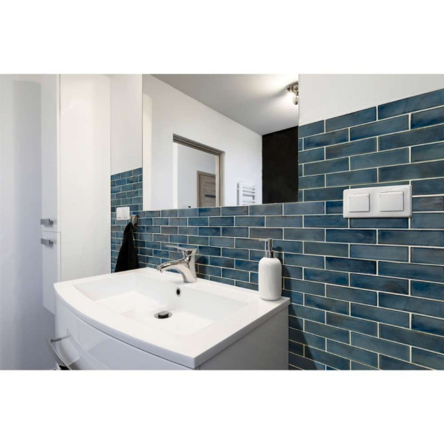 Blue Shimmer 2x6 Glossy Glass Subway Tile - Contemporary - Wall And ...