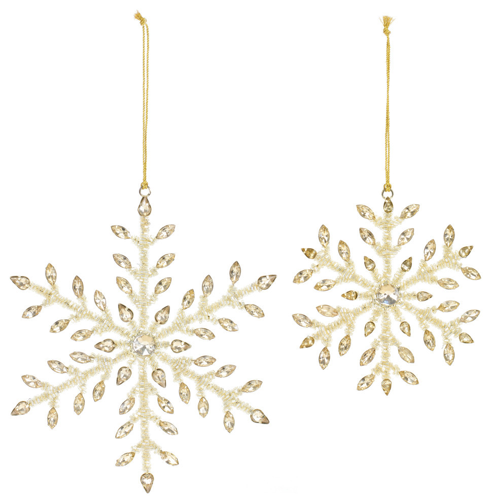 Beaded Snowflake Ornament, 12-Piece Set - Traditional - Christmas ...