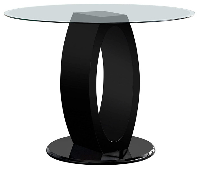Contemporary Counter Height Dining Table with Round Glass Top and O ...