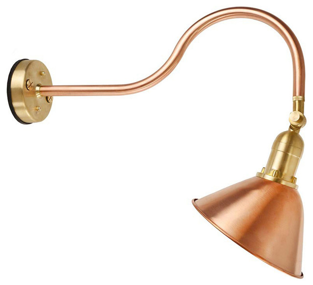 Adjustable Gooseneck Sign Light, Raw Copper - Farmhouse - Outdoor Wall ...