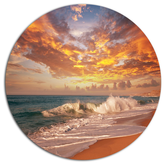 Waves under Colorful Clouds, Seashore Round Metal Wall Art, Disc of 36 ...