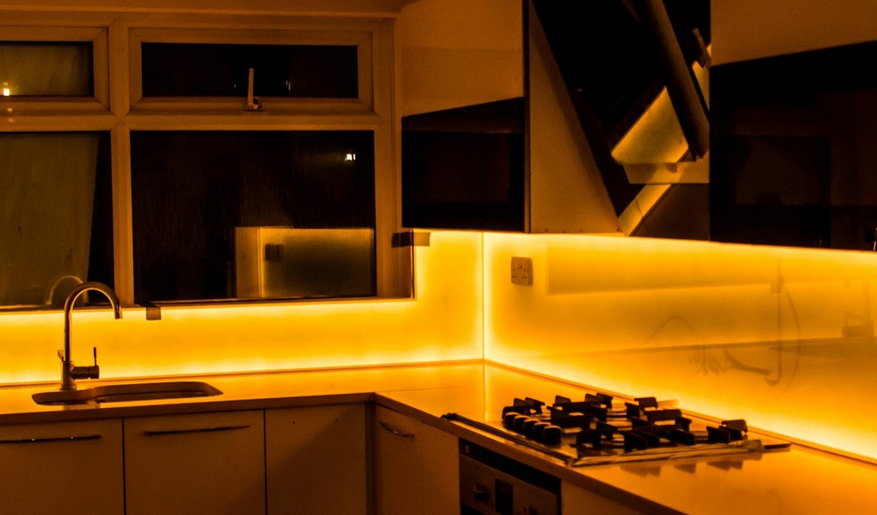 "LED & STENCIL" bespoke artwork illuminated glass kitchen splashback ...