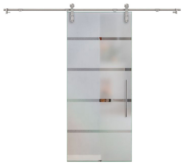 Modern Sliding Glass Barn Door With Frosted Design V1000, 48"x84 ...