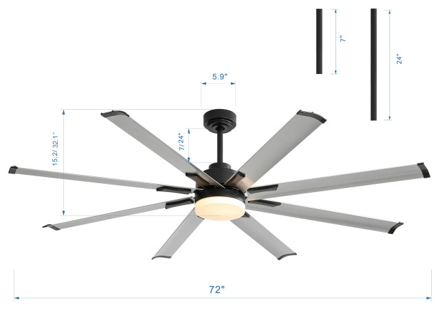 72" 8-Blade LED Large Ceiling Fan with Remote Control - Transitional ...