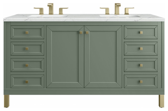 60 Inch Modern Farmhouse Green Double Sink Bathroom Vanity Quartz ...