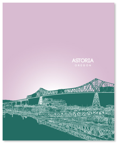 Astoria, Oregon Skyline Art Poster - Contemporary - Prints And Posters ...
