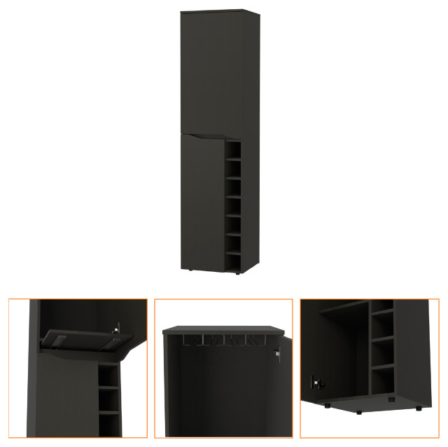 Maya Tall Bar Cabinet with 7 Wine Cubbies, Extendable Shelf, Glass Rack ...