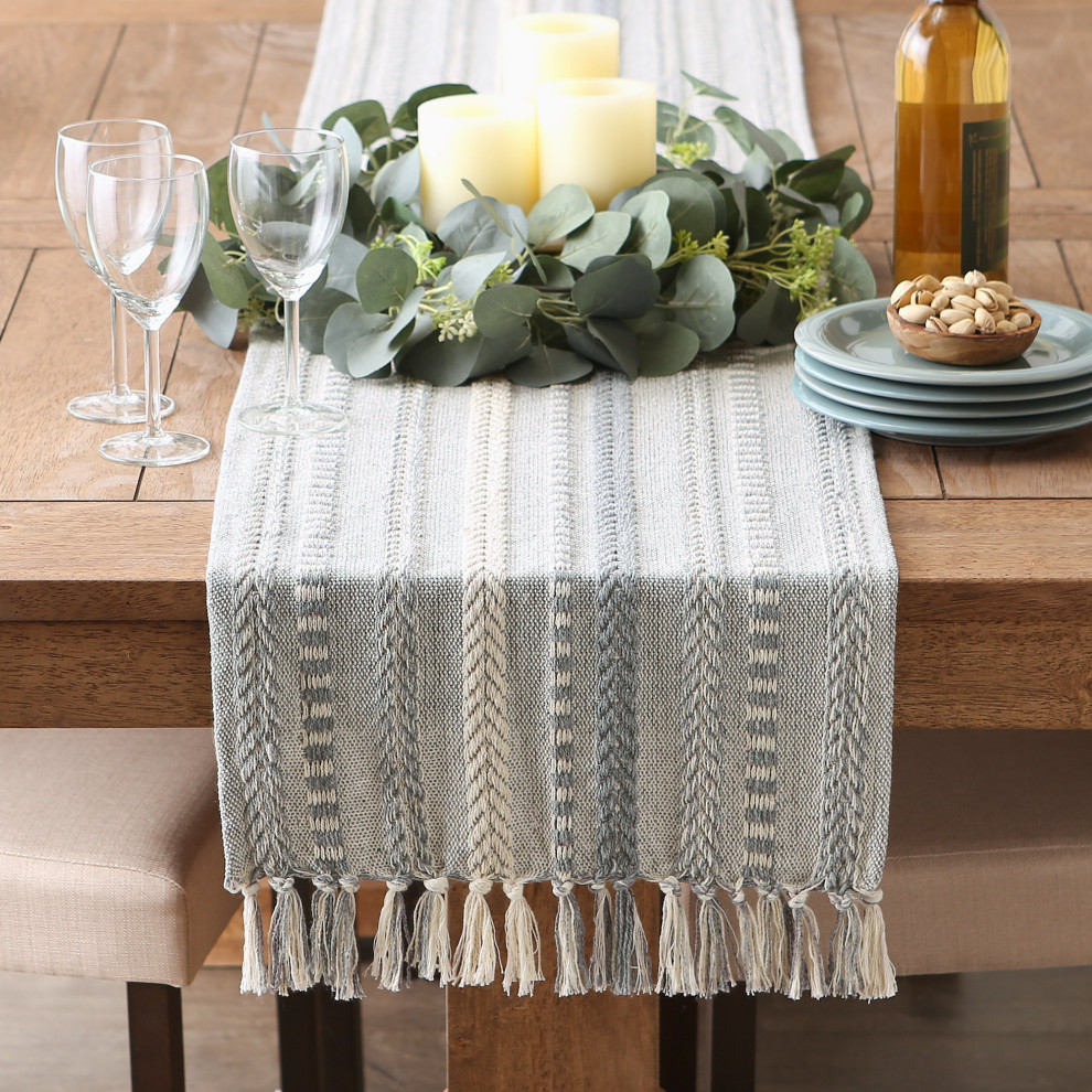 Cool Gray Braided Stripe Table Runner 15x72 - Contemporary - Hall And ...