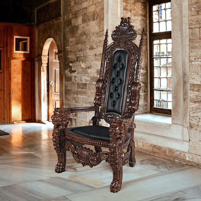 Lord Raffles Throne WithFaux Black Leather - Victorian - Armchairs And ...