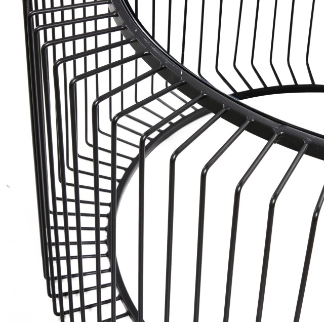 Contemporary Coffee Table, Unique Open Black Wire Look Body With Round ...